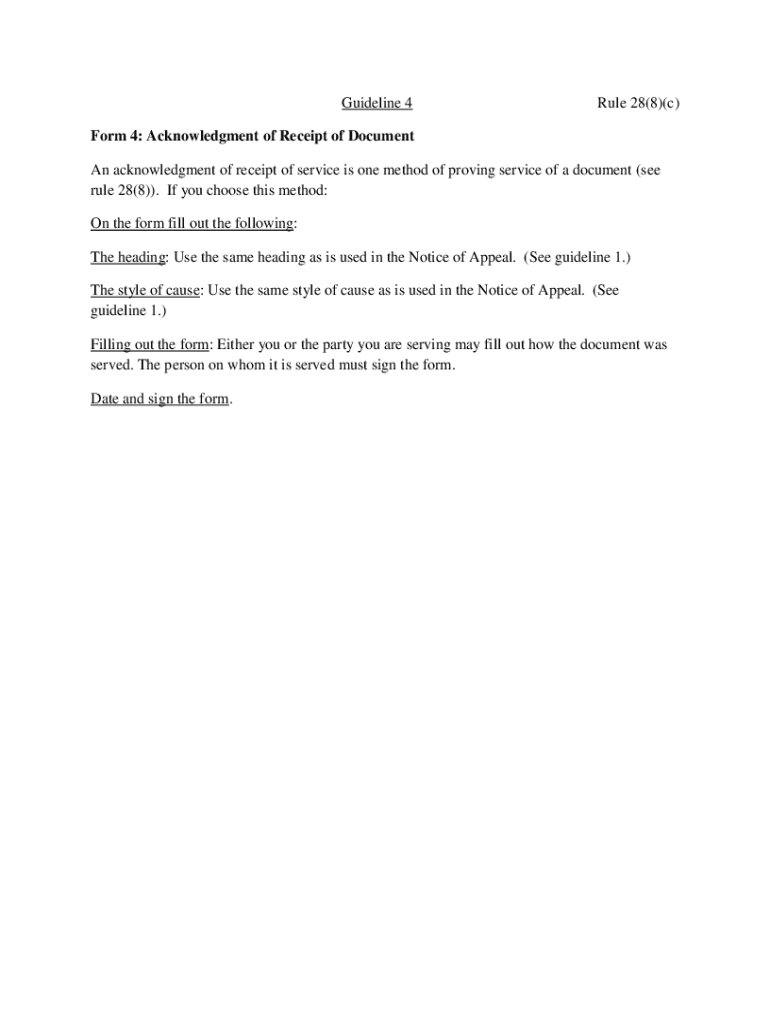 Fillable Online Form 4: Acknowledgment of Receipt of Document - court.nl.ca Fax Email Print ...