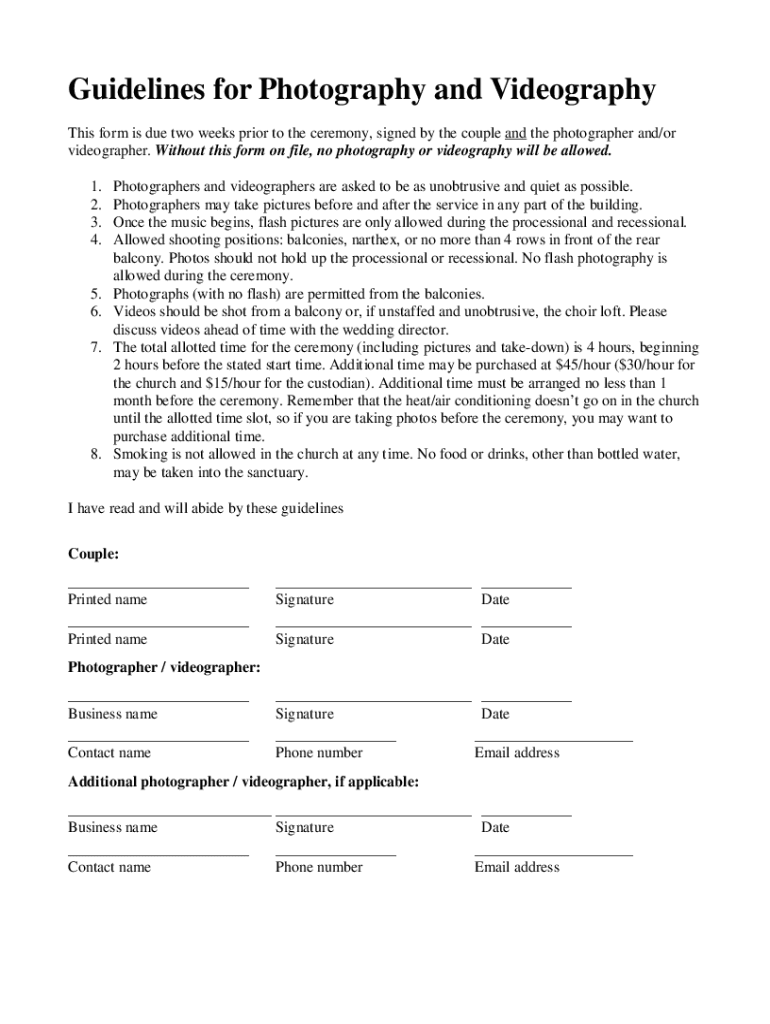 Fillable Online Guidelines for Photography and Videography.doc Fax ...