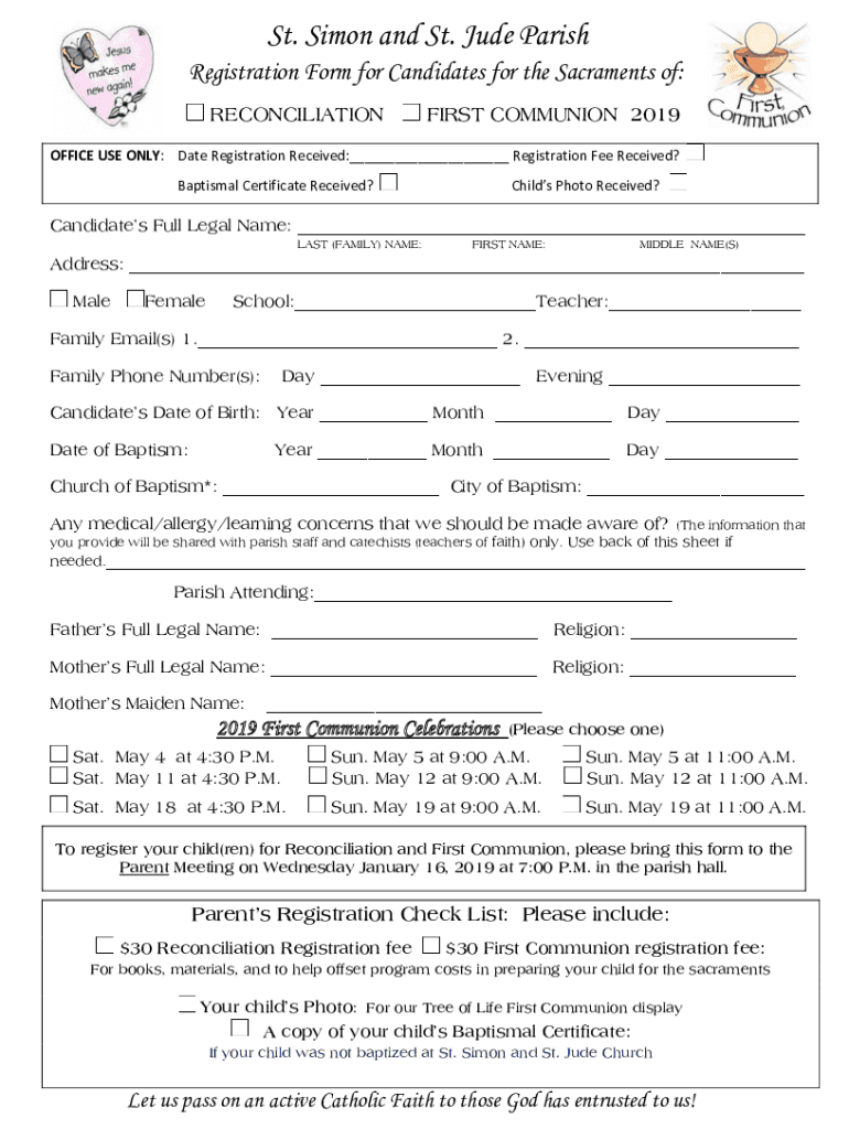 Fillable Online Parish Registration Forms - Shrine of St. Jude Catholic ...