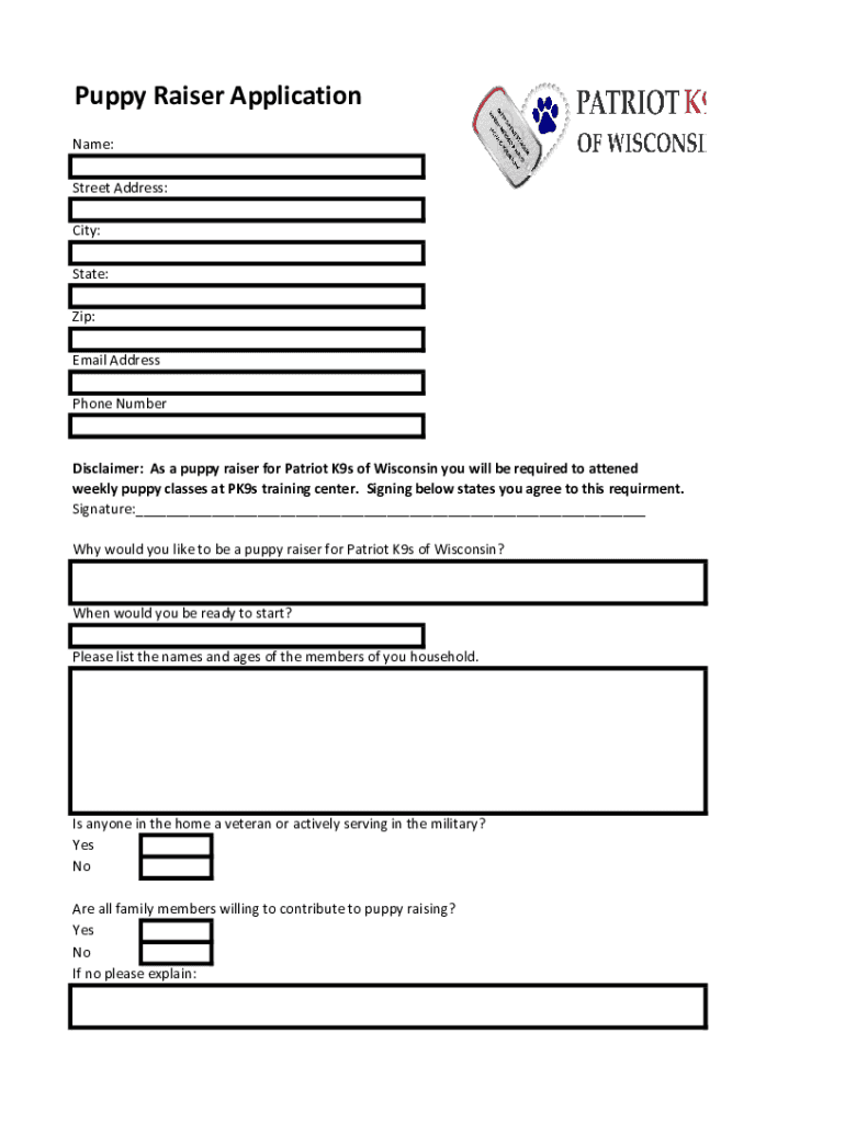 Fillable Online Puppy Raiser Application - AWS Fax Email Print - pdfFiller