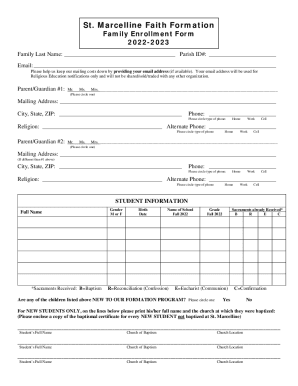 Fillable Online Faith Formation Registration Forms and InformationSt ...