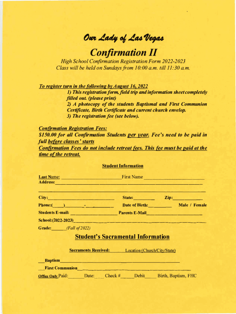 Fillable Online High School Confirmation - Holy Trinity Catholic Church Fax Email Print - pdfFiller