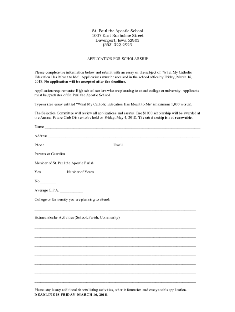 Fillable Online St Paul The Apostle Catholic, 1007 E Rusholme St ...