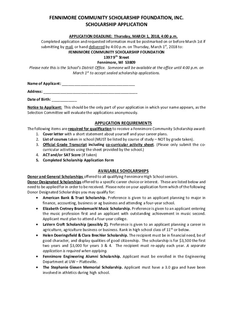 Fillable Online Scholarship Opportunities : Scholarships : The Springfield Foundation Fax Email ...