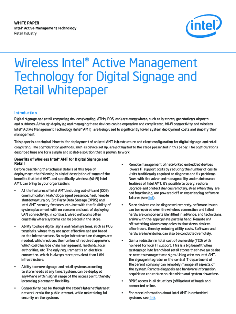 Fillable Online Wireless Intel Active Management Technology for Digital ...