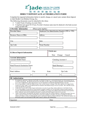 Fillable Online Direct Deposit ACH Authorization Form Template ...