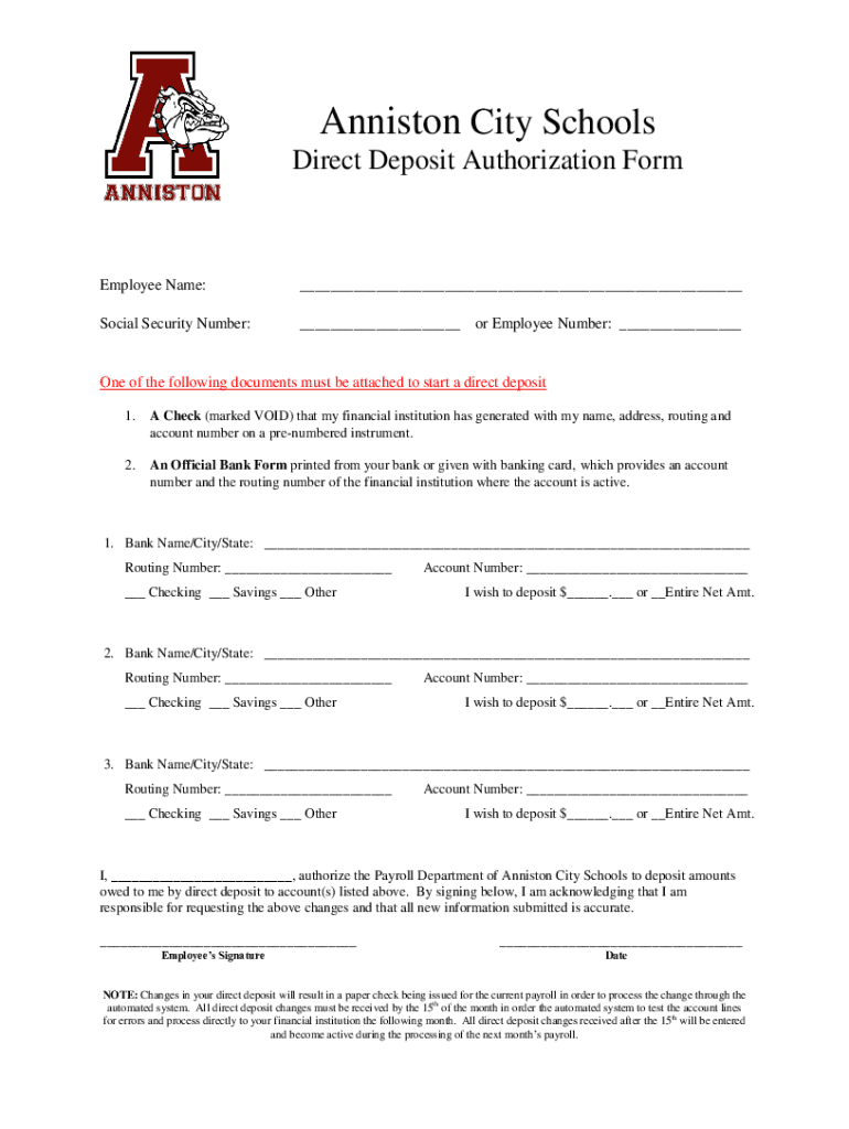Fillable Online 20 Free Direct Deposit Authorization Forms (WordPDF) Fax Email Print - pdfFiller