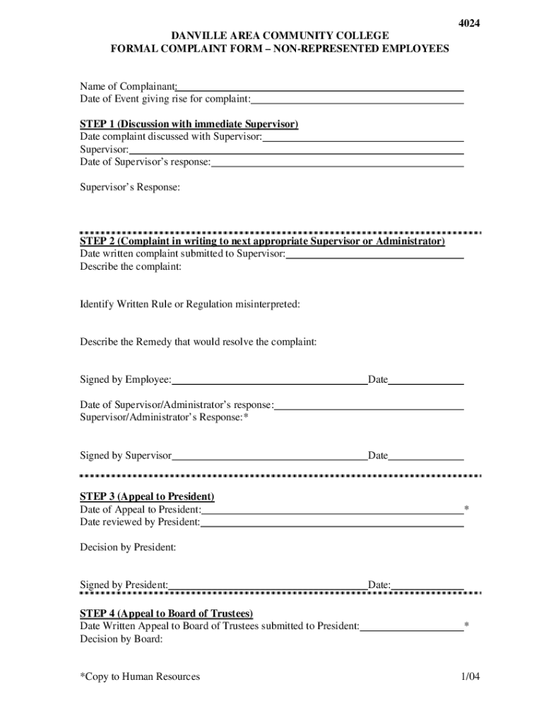 Fillable Online Formal Complaint Form Non-Represented Employees 4024.doc Fax Email Print - pdfFiller
