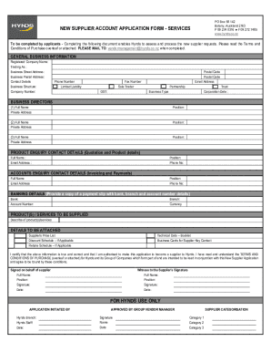 Fillable Online New Supplier Account Application Form - Services Fax ...