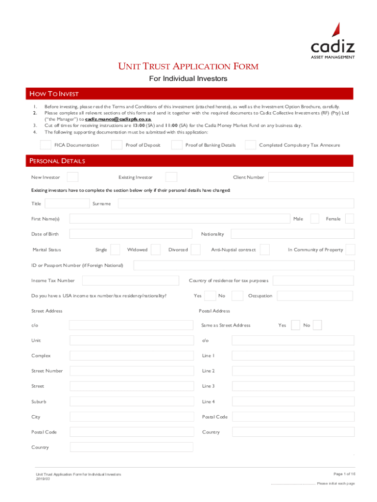 Fillable Online Individual Unit Trust Application Form-1Securities ...