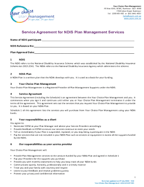 Fillable Online Service Agreement for NDIS Plan Management Services Fax ...