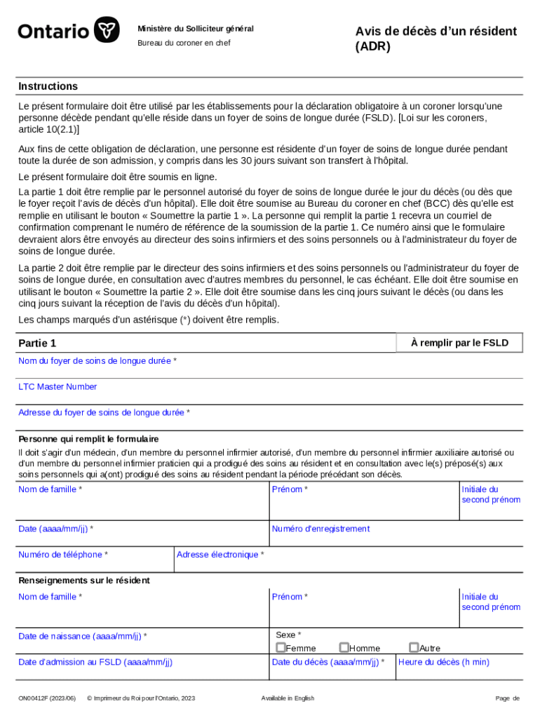 Fillable Online Avis de dcs dun rsident (ADR). Avis de dcs dun rsident ...