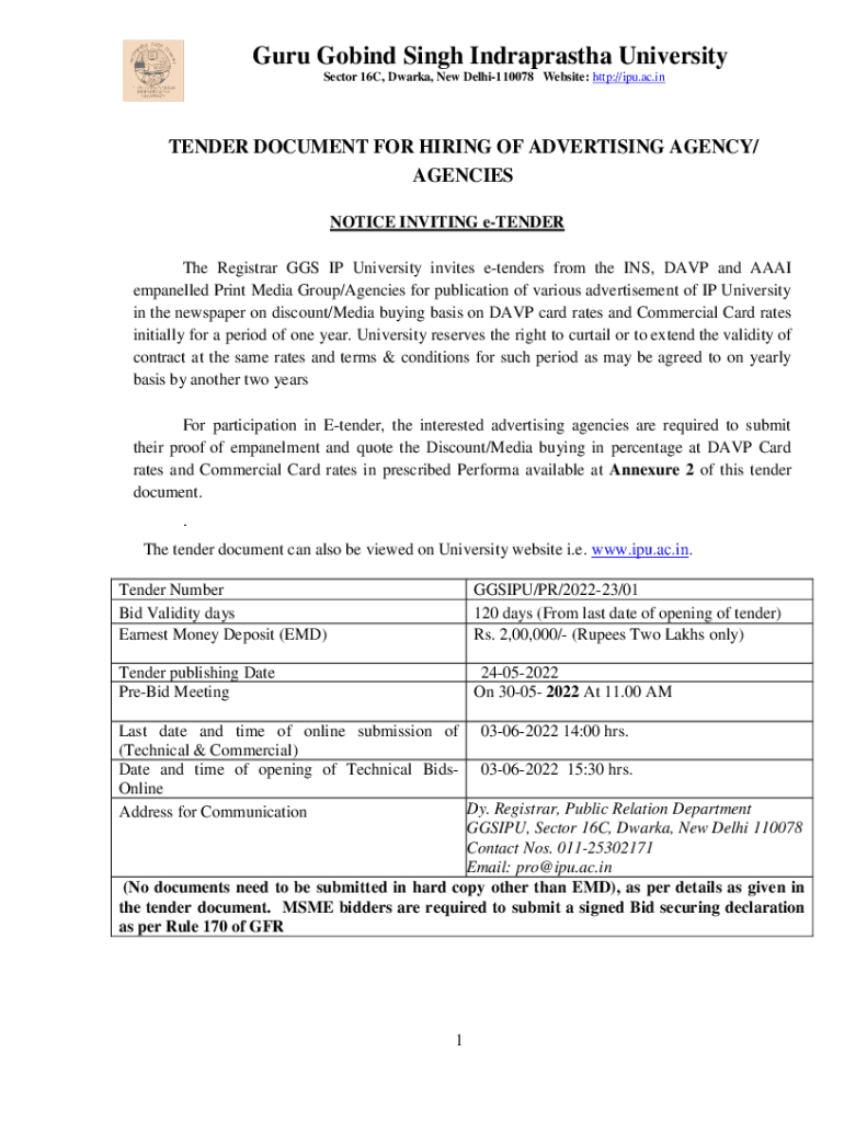 Fillable Online tender document for hiring of advertising agency Fax ...