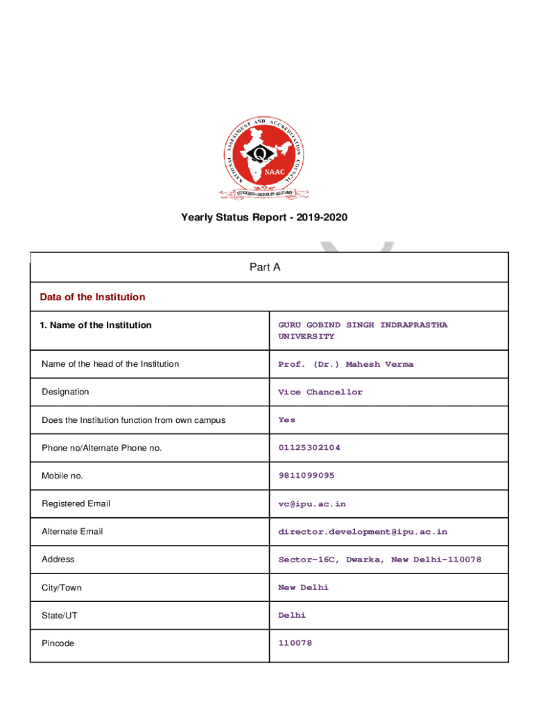Fillable Online Yearly Status Report - 2019-2020 Part A - R.A.Podar Fax ...