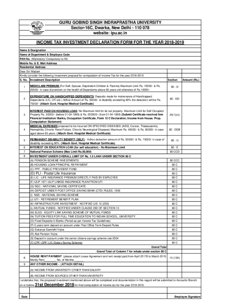 Fillable Online 110 078 INCOME TAX INVESTMENT DECLARATION FORM ... Fax ...