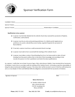 Fillable Online Confirmation Sponsor Verification Form to BE COMPLETED by ... - signNow Fax ...