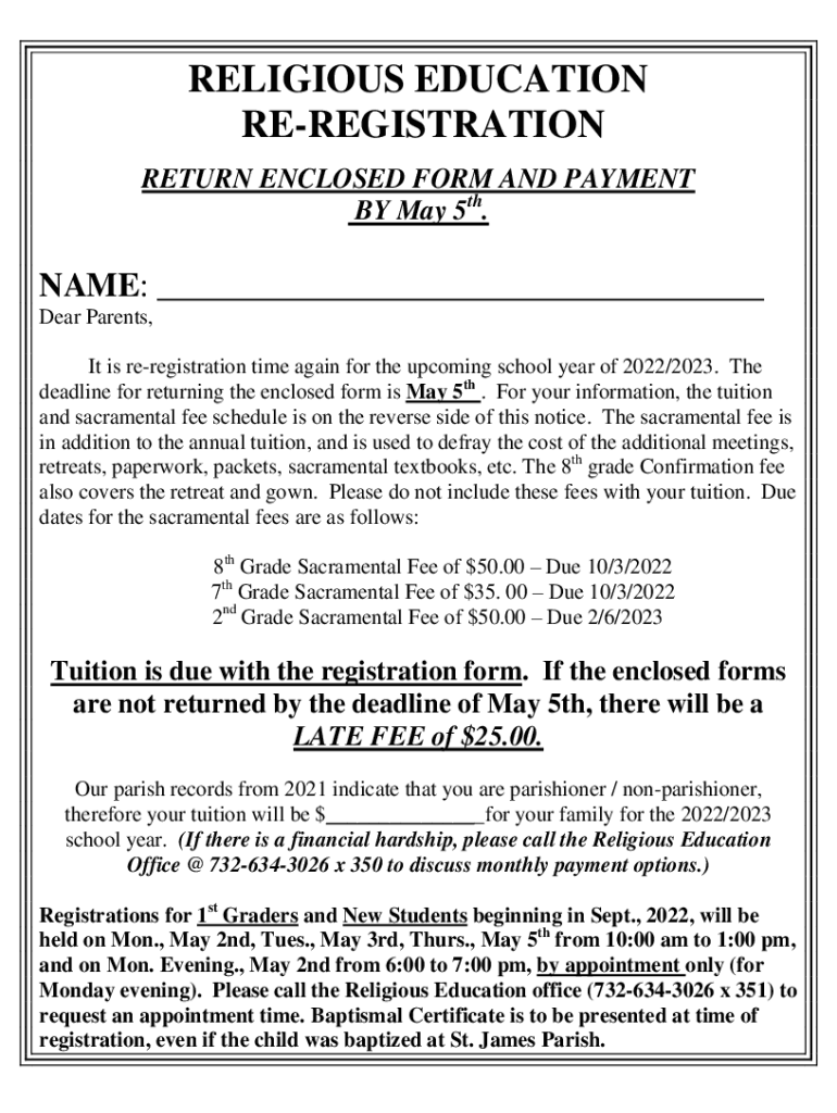 Fillable Online Religious Education Registration Forms - moodycatholic ...