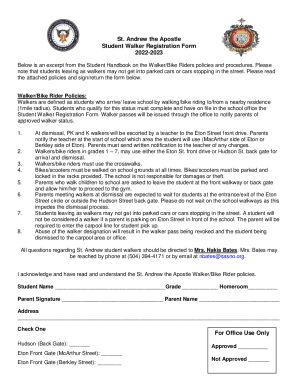 Fillable Online St. Andrew the Apostle Student Walker Registration Form ...