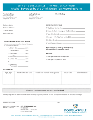 Fillable Online Alcohol Beverage by the Drink Excise Tax Reporting Form ...