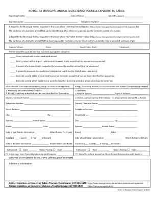 Fillable Online Notice to Municipal Animal Inspector of Possible ...