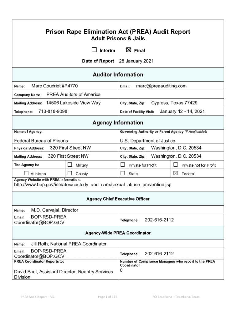 Fillable Online Prison Rape Elimination Act (PREA)Prison Rape ...
