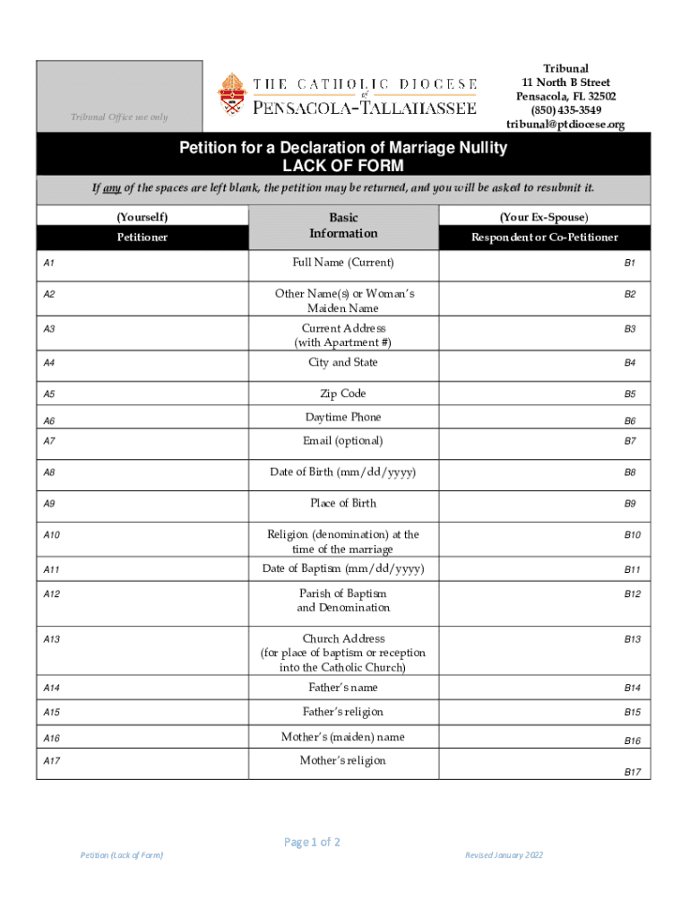 Fillable Online Petition for a Declaration of Marriage Nullity LACK OF FORM Fax Email Print ...
