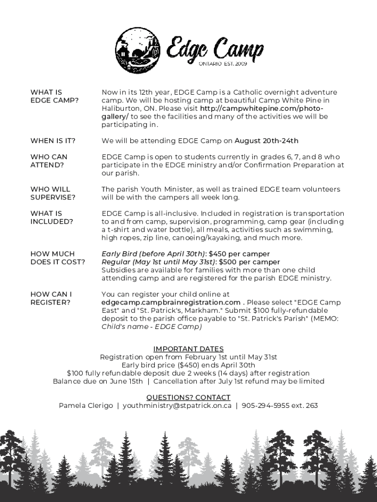 Fillable Online WHAT IS EDGE CAMP? WHEN IS We will be attending Edge Camp on August ... Fax ...