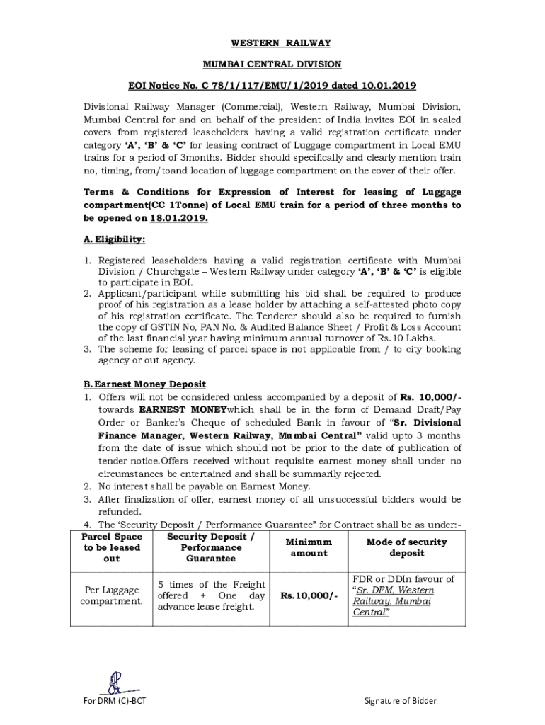 Fillable Online wr indianrailways gov For DRM (C)-BCT Signature of ...