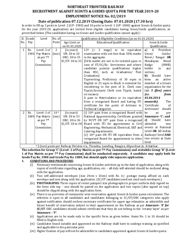 Fillable Online North East Frontier Railway Recruitment - Apply Offline ...