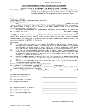 Fillable Online wr indianrailways gov QUOTATION DOCUMENT FOR FILLING ...