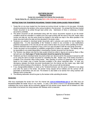 Fillable Online SOUTHERN RAILWAY Palakkad Division Tender form ...