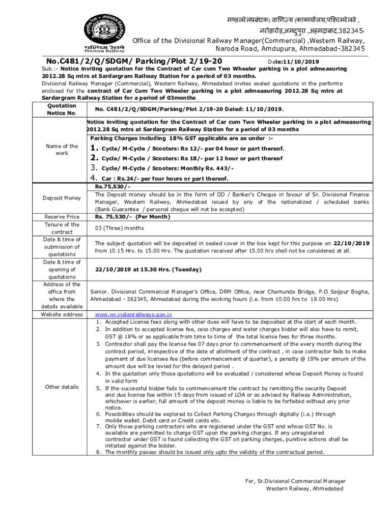 Fillable Online wr indianrailways gov Ministry of Railways (Railway ...