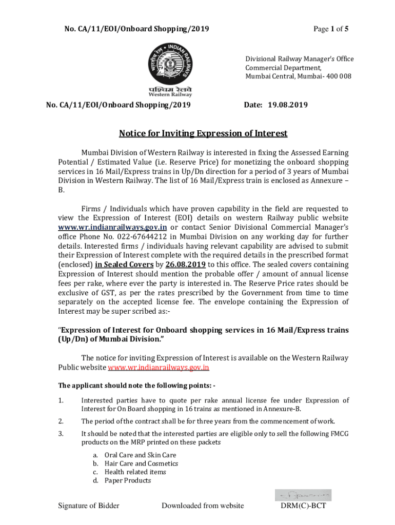 Fillable Online wr indianrailways gov wr.indianrailways.gov.inwrnoticeNotice for Inviting ...