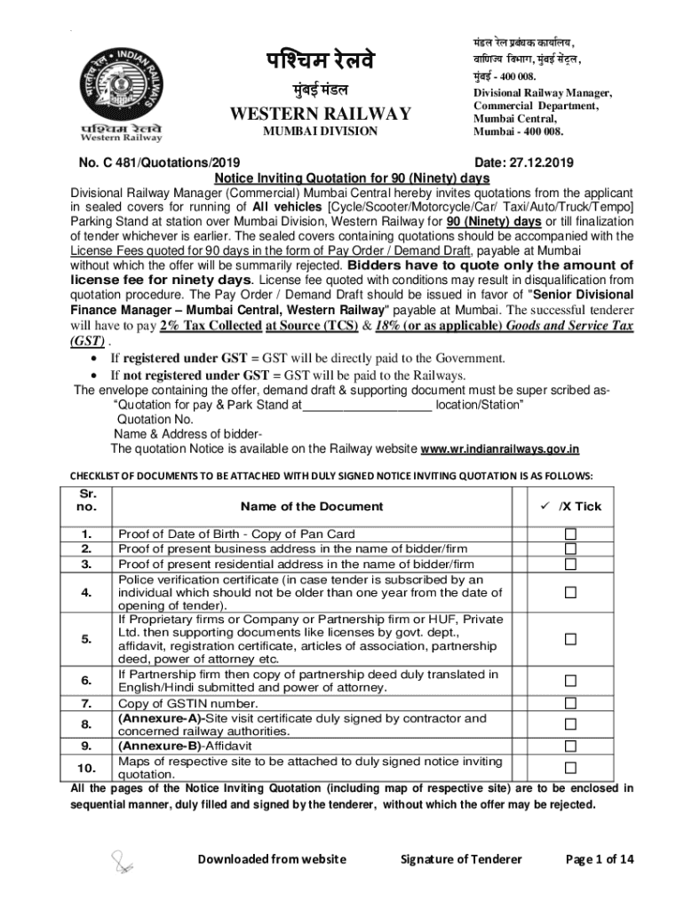 Fillable Online wr indianrailways gov - Indian Railway Fax Email Print - pdfFiller