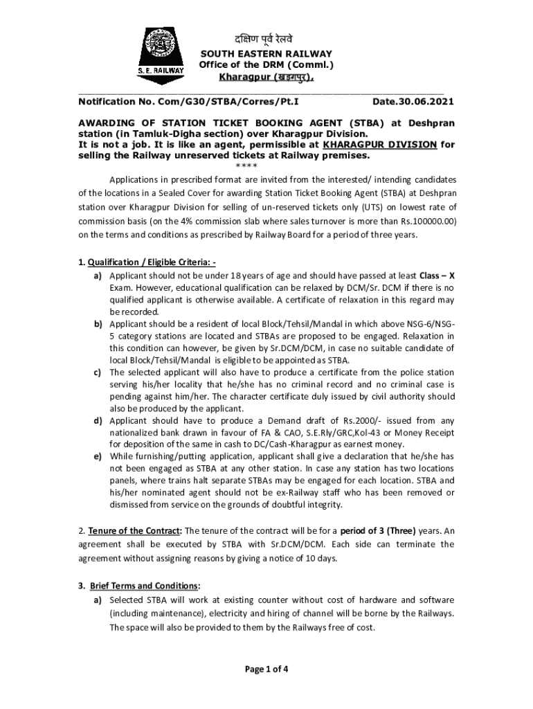 Fillable Online South Eastern Railway Drm Office Kharagpur Pin Code ...