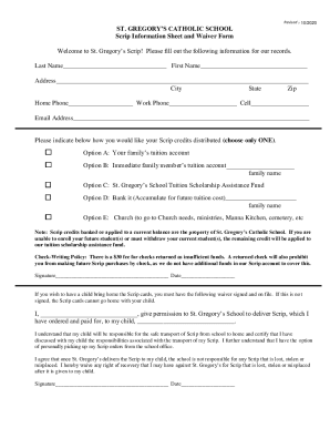 Fillable Online ST. GREGORYS CATHOLIC SCHOOL Scrip Information Sheet ...