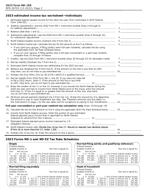 Fillable Online Form ND-1ES - Estimated Income Tax - Individuals (2023 ...