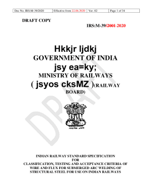 Fillable Online GOVERNMENT OF INDIA jsy eaky; - Indian Railways Fax ...