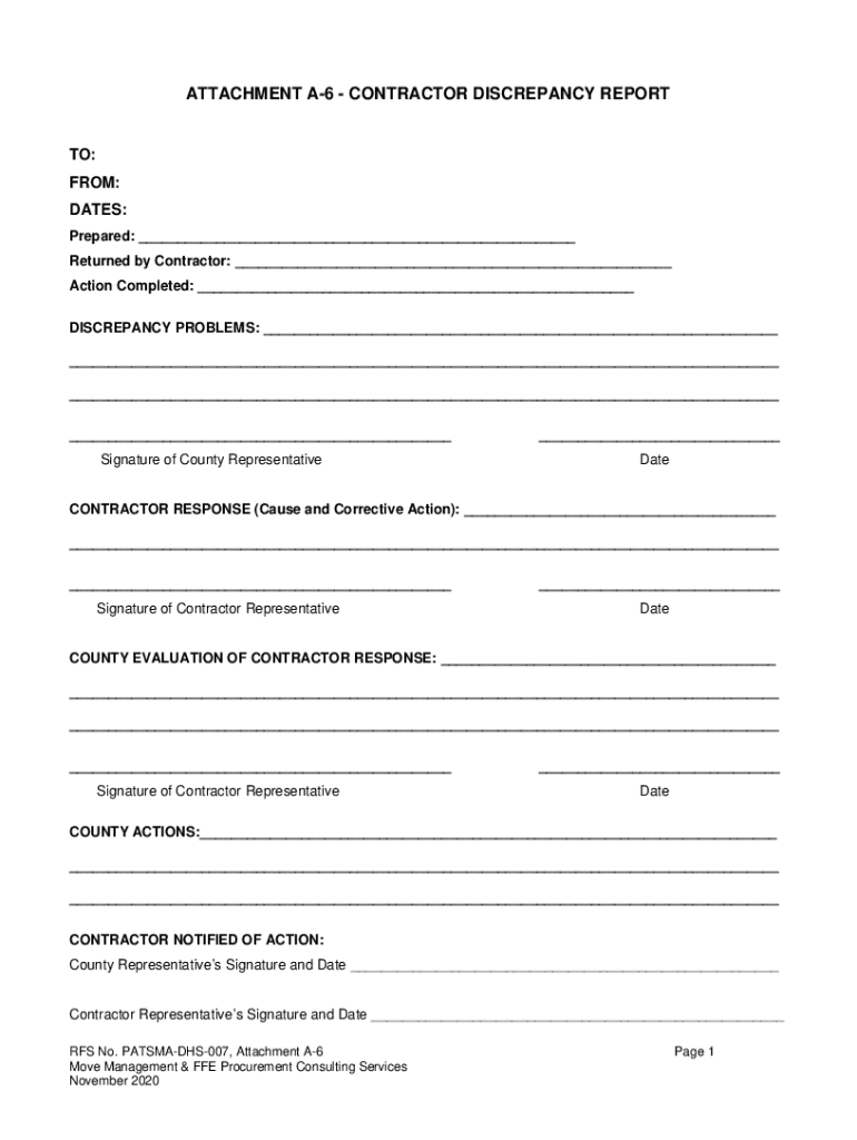 Fillable Online file lacounty CONTRACT DISCREPANCY REPORT Sample ...