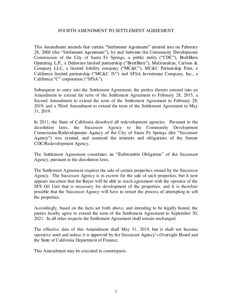 Fillable Online file lacounty Amendment of Settlement Agreement Sample ClausesLaw Insider Fax ...