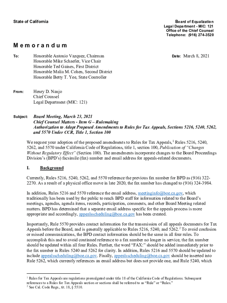 Fillable Online State of California Board of Equalization Legal ...
