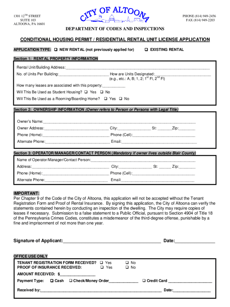 Fillable Online department of codes and inspections conditional housing permit ... Fax Email ...
