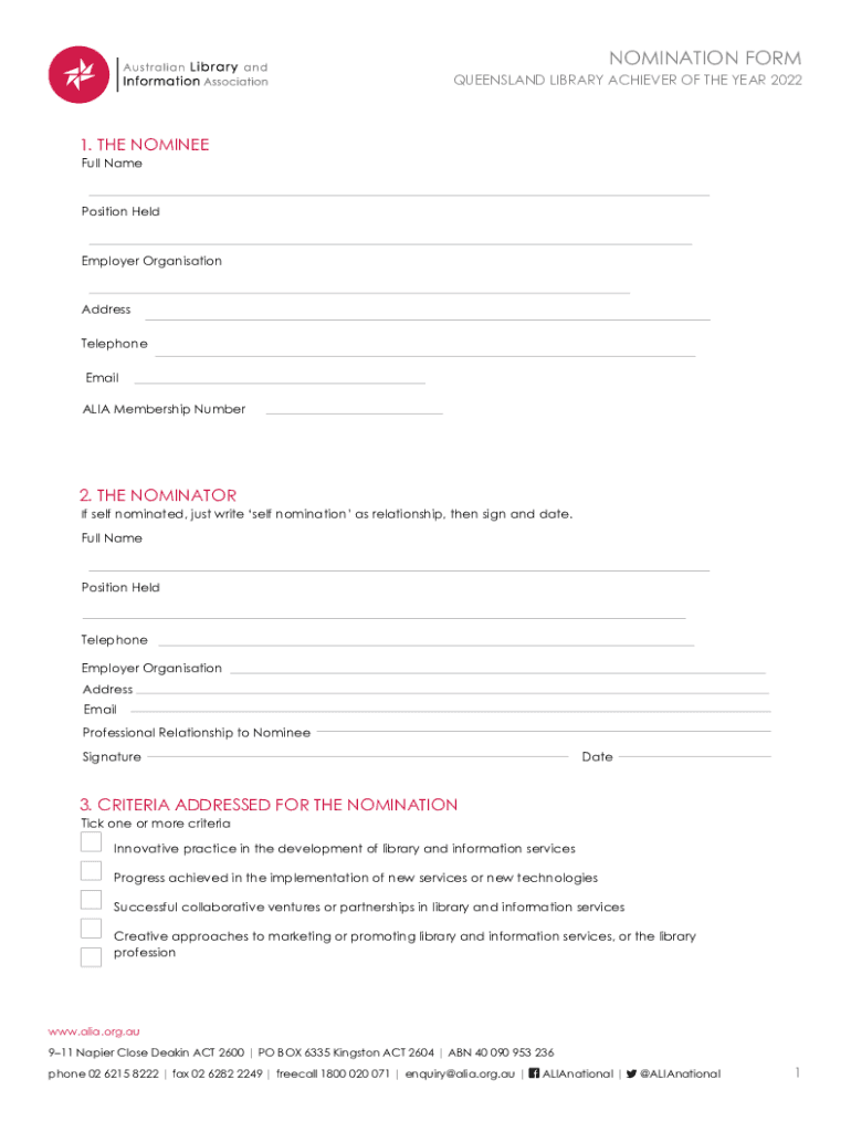 Fillable Online Nomination FormsQueensland Fire and Emergency Services ...