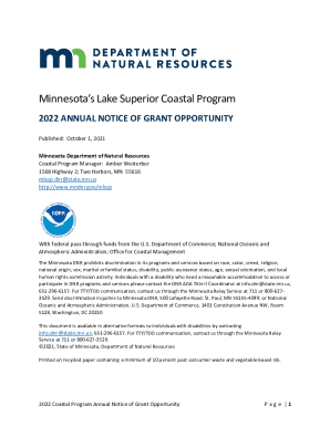 Fillable Online files dnr state mn NA22 Annual Notice of Grant Opportunity. 2022 Coastal Program ...