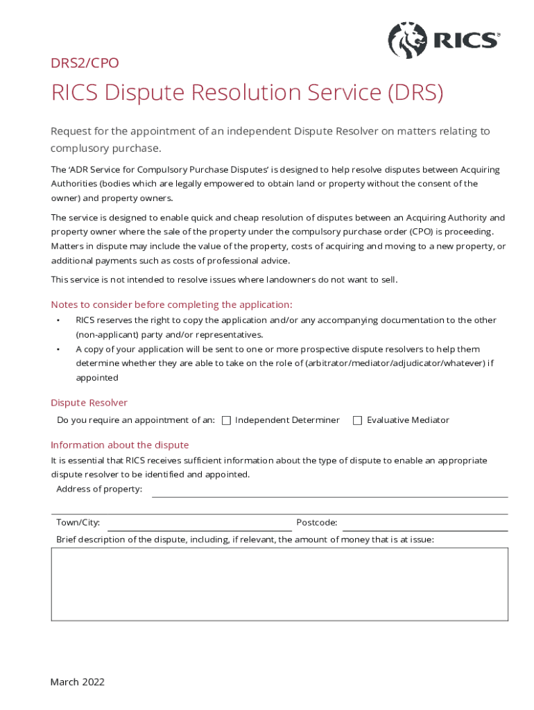 Fillable Online cpd.rics.orgglobalassetsrics-websiteRICS Dispute ...