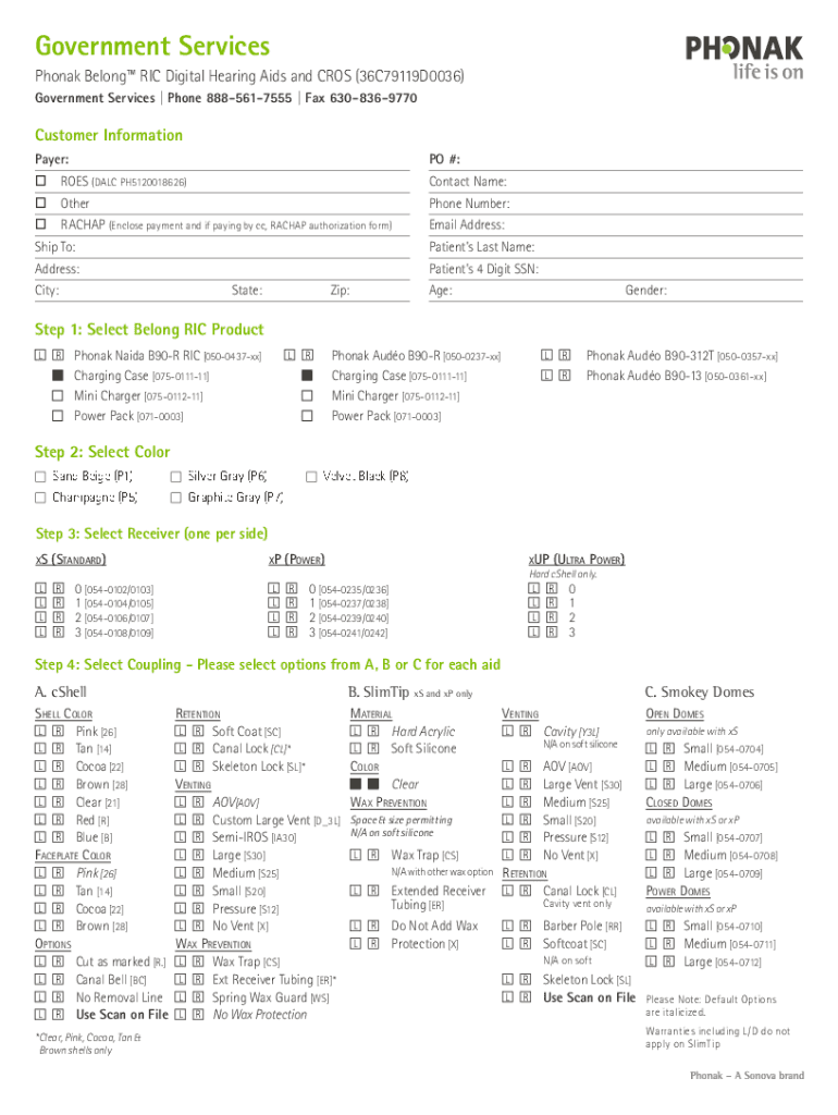 Fillable Online Phonak Belong RIC Order Form Fax Email Print - pdfFiller