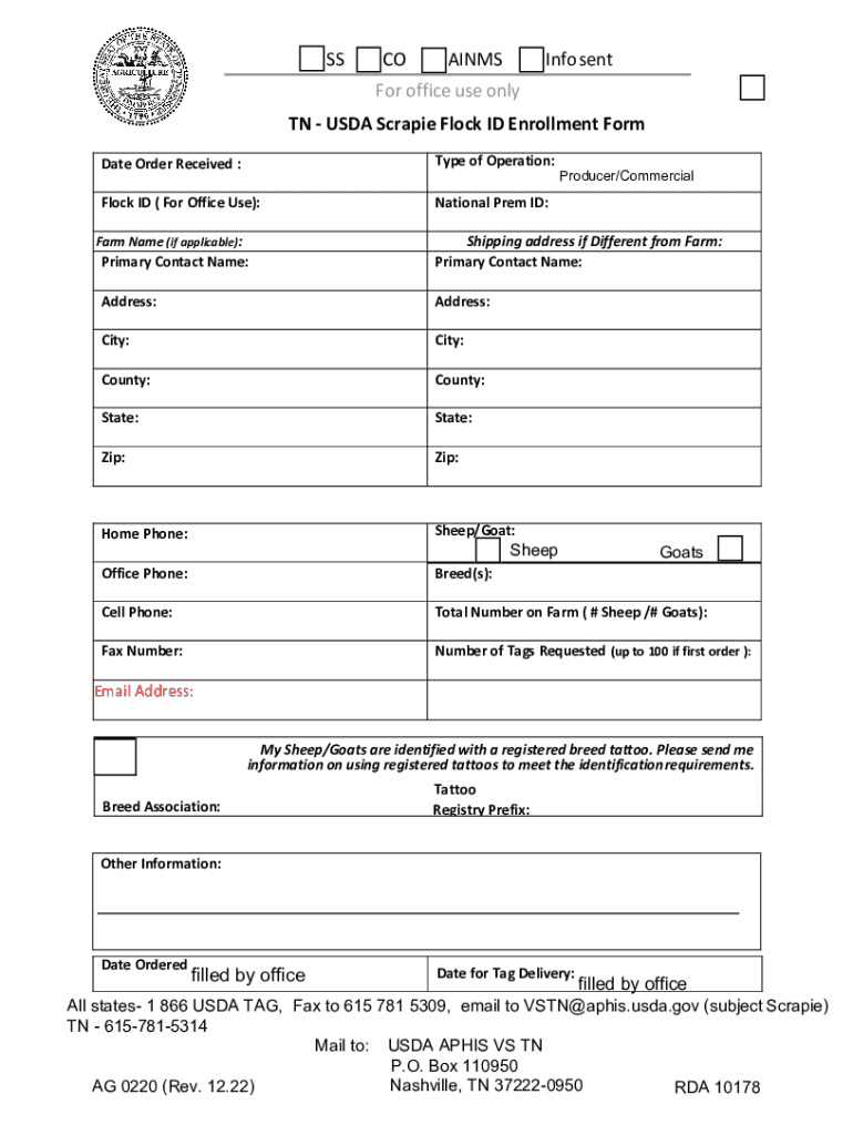 Fillable Online SS CO AINMS Info sent For office use only TN - USDA ...