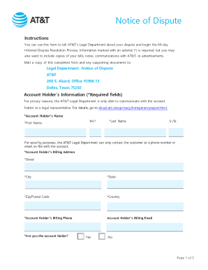 Fillable Online Notice of Dispute - AT&TNotice of Dispute - AT&TNotice ...