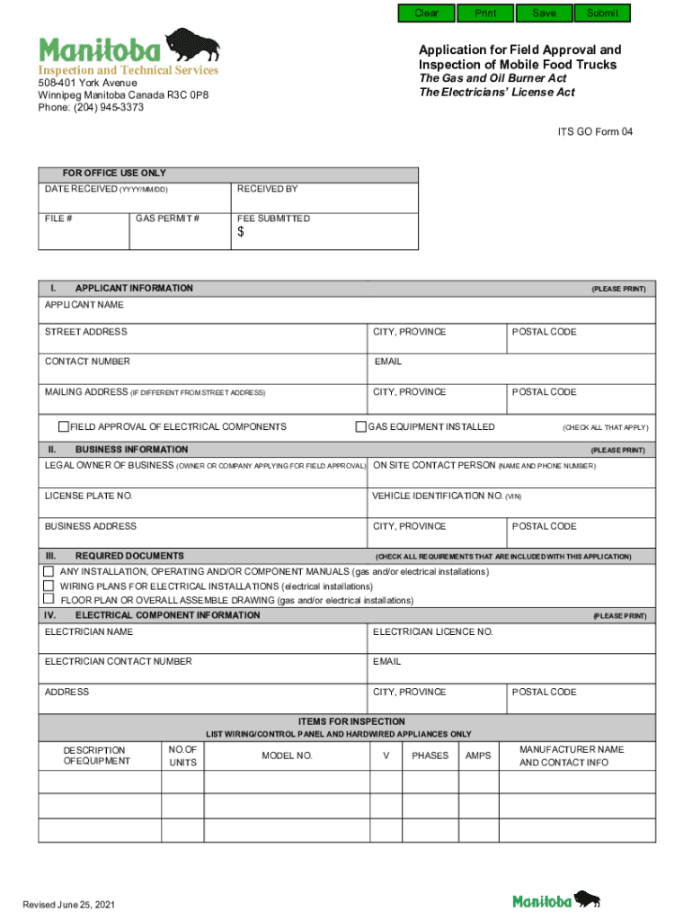Fillable Online ITS GO Form 04 - Field Approval and Inspection of ...