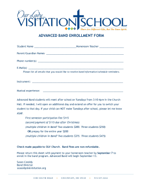 Fillable Online Advanced Band enrollment form Fax Email Print - pdfFiller